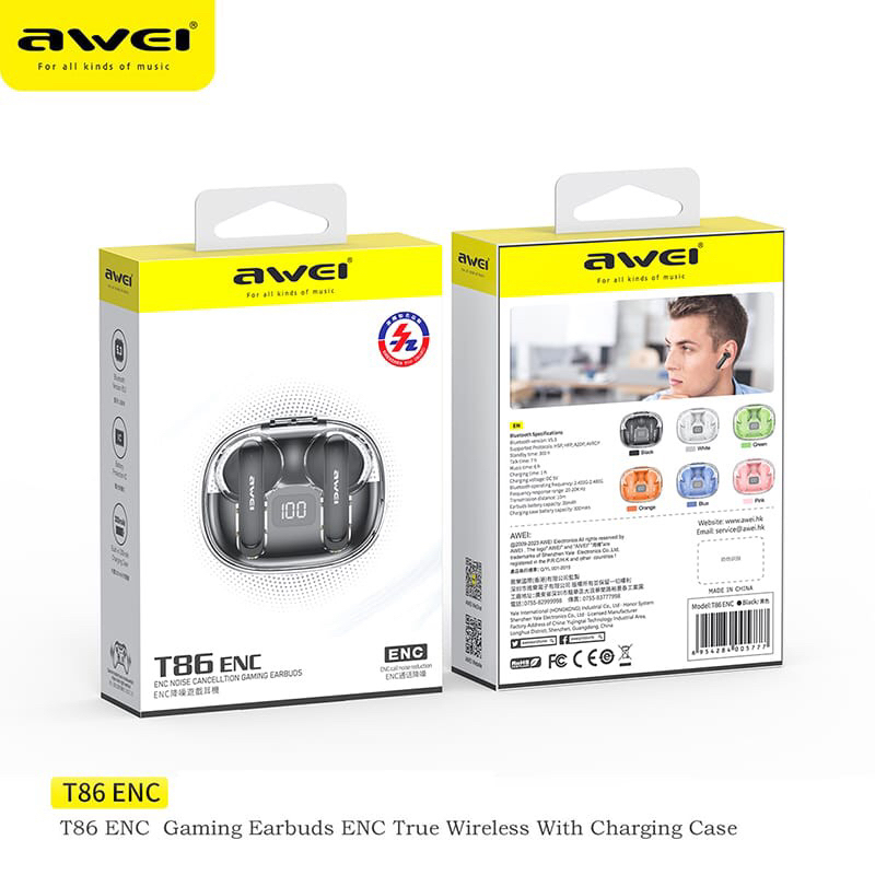 Awei T86 ENC TWS Earbuds Bluetooth 5.3 Wireless Earphones with 4 Mic IPX6 Waterproof Headphones ...
