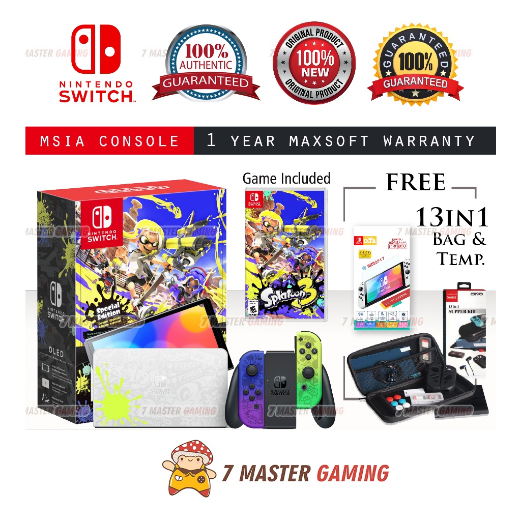 Nintendo Switch Oled Splatoon 3 Limited Edition Console - V3 - 1 Year ...