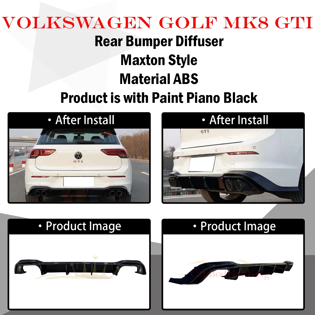 VOLKSWAGEN GOLF MK8 GTI MAXTON STYLE REAR BUMPER DIFFUSER LIP WITH ...