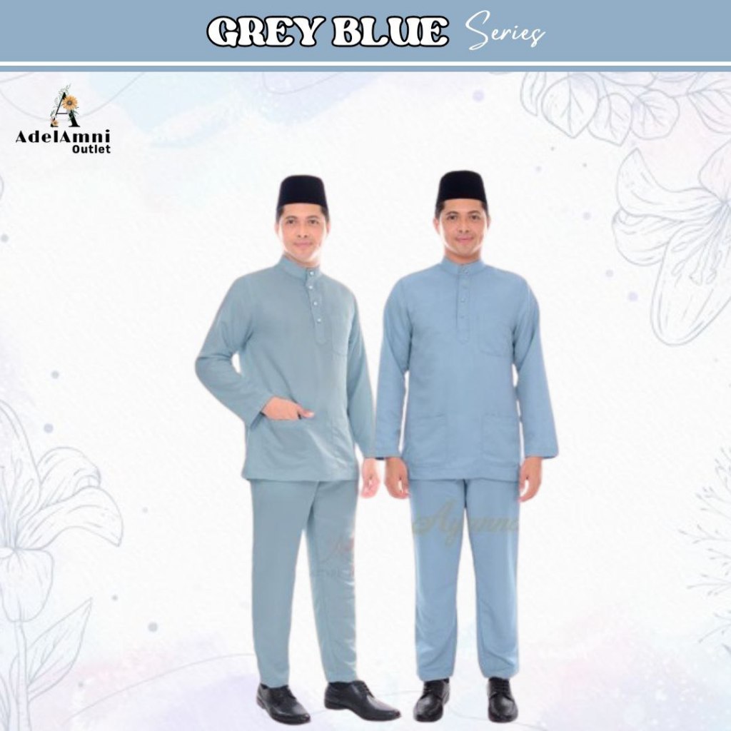 Tema Grey Blue Kurta Baju Melayu Dewasa Plus size Tunang Bridesmaid ...