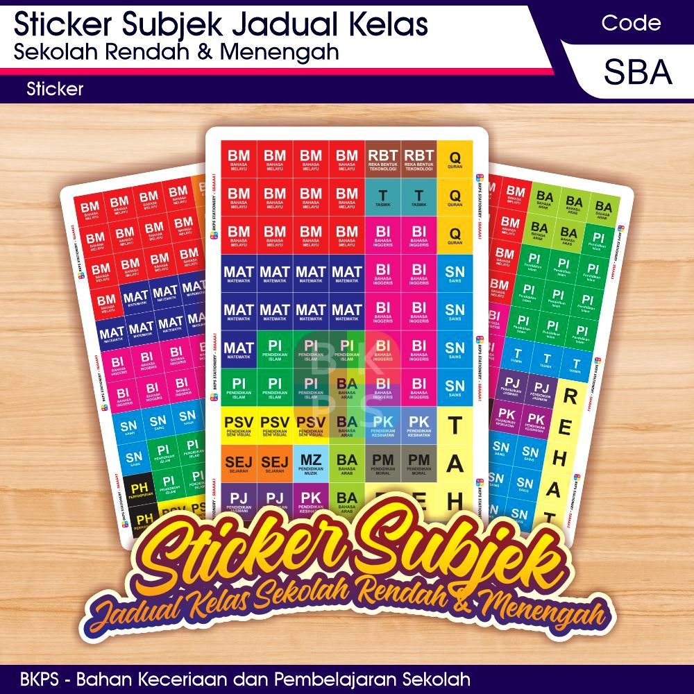 Sticker Subjek Jadual Kelas Sekolah Rendah & Menengah - SBA | Shopee ...