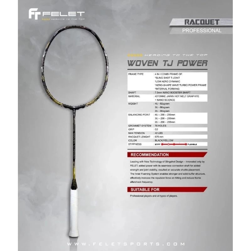 FELET WOVEN TJ POWER VERSION 2 Badminton Racket (100%Original) | Shopee ...