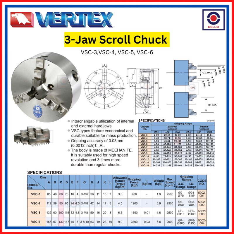 VERTEX TAIWAN VSC-3” 4” 5” 6” 3-Jaw Scroll Chuck | Shopee Malaysia