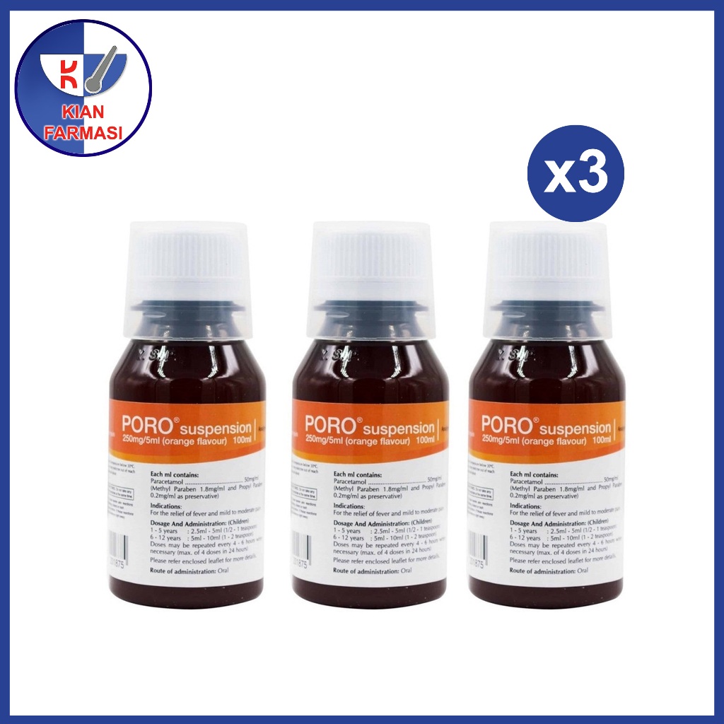 [Bundle of 3] Poro Suspension 250mg/5mL 100mL Orange | Shopee Malaysia