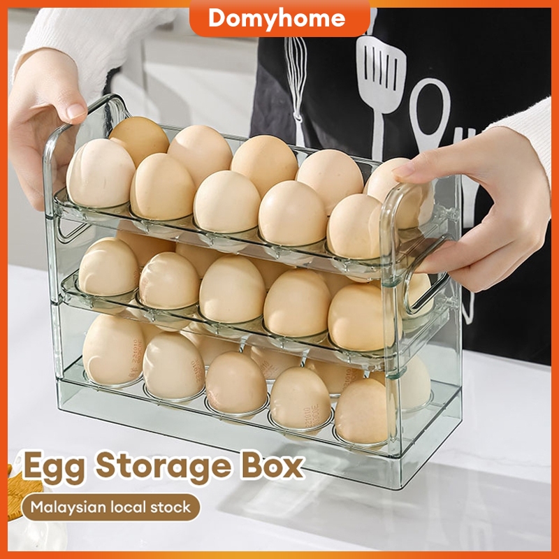 30 Grid Egg Tray Three Layer Egg Storage Box Automatic Flip Transparen ...