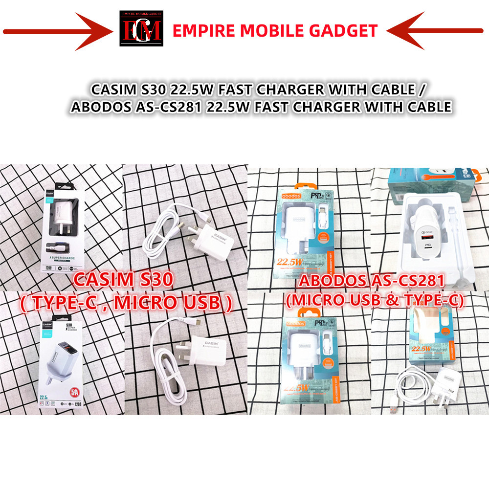 CASIM S30 22.5W FAST CHARGER WITH CABLE / ABODOS AS-CS281 22.5W FAST CHARGER WITH CABLE | Shopee ...