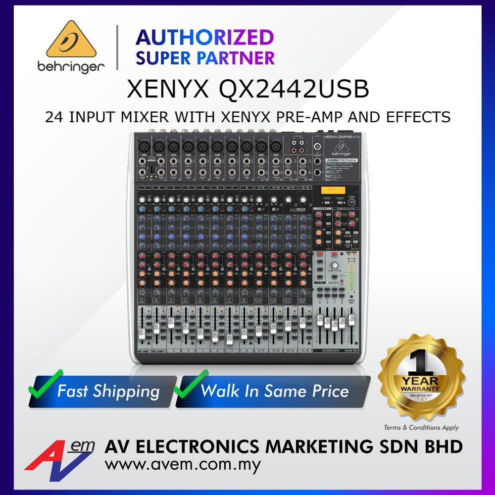 BEHRINGER XENYX QX2442USB Premium 24-Input 4/2-Bus Mixer with XENYX Mic ...