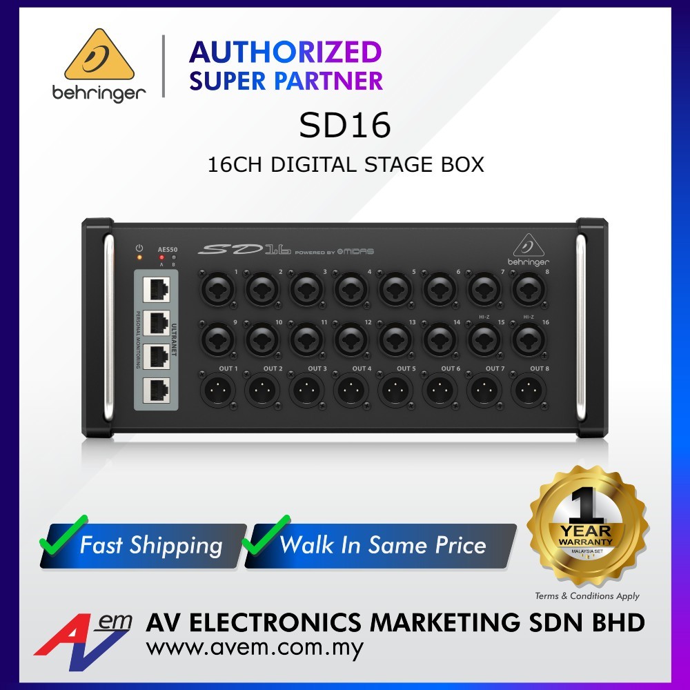 BEHRINGER SD16 I/O Stage Box with 16 Remote-Controllable MIDAS Preamps ...