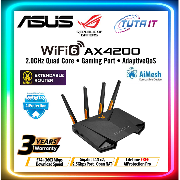 ASUS TUF-AX4200 WiFi 6 AX4200 TUF Gaming Wireless Router Dual Band Game ...