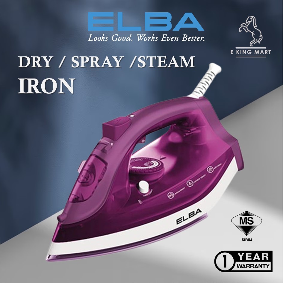 ELBA Steam Spray Dry Iron Non Stick ESI-N1852(PP) Purple / ESI-N1852(BL ...