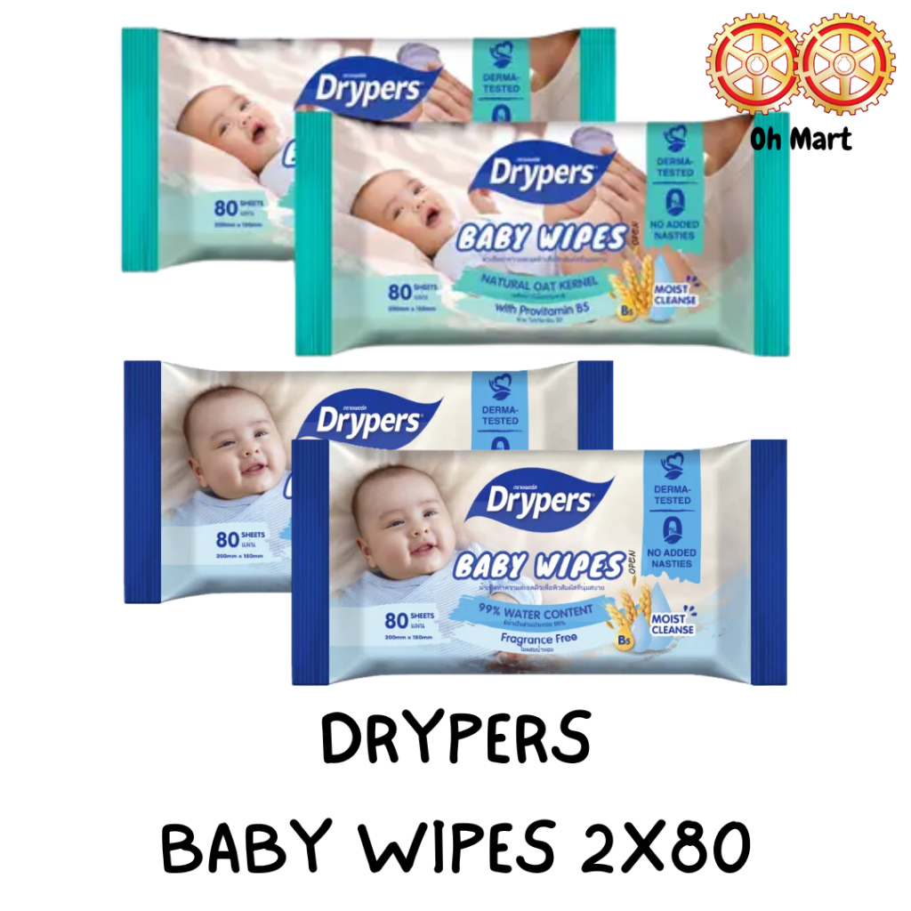 Drypers Baby Wipes Value Pack(2x80's)- NaturalOatKernel/99WaterContent ...