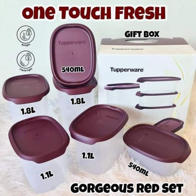 One Touch Fresh Small Square Set Tupperware (maroon) | Shopee Malaysia