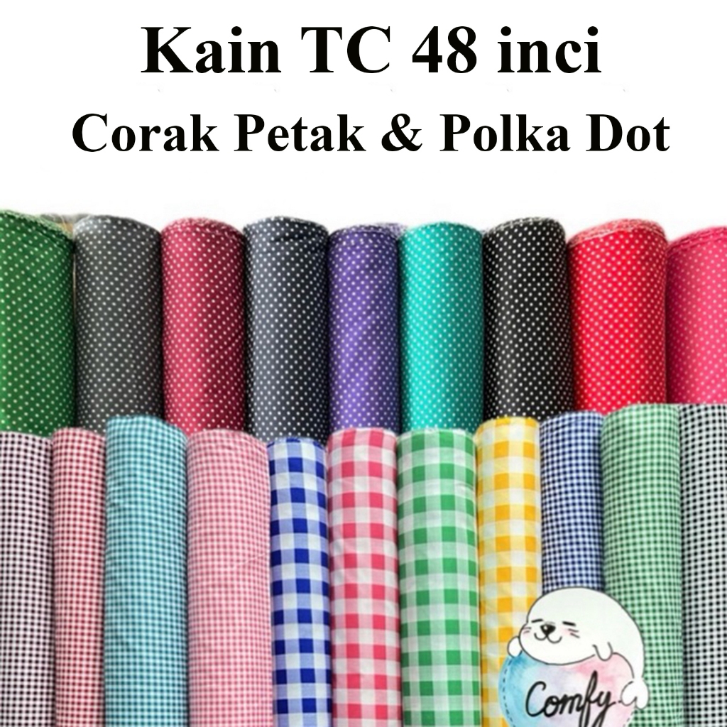 Kain TC (Tetron Cotton) Bidang 48 Inci Corak Petak Kecil/Petak Besar ...