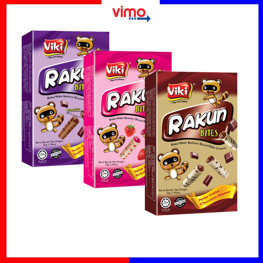 🦝VIKI🍫 RAKUN Wafer Bites Biscuit 80g (boxes) - Chocolate🍫/Strawberry🍓 ...
