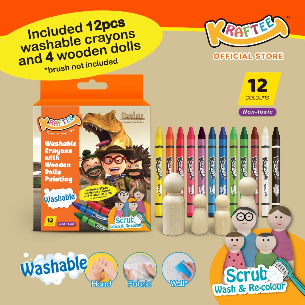 OkoLele x Kraftee Washable Crayons with Wooden Dolls Painting Kid ...