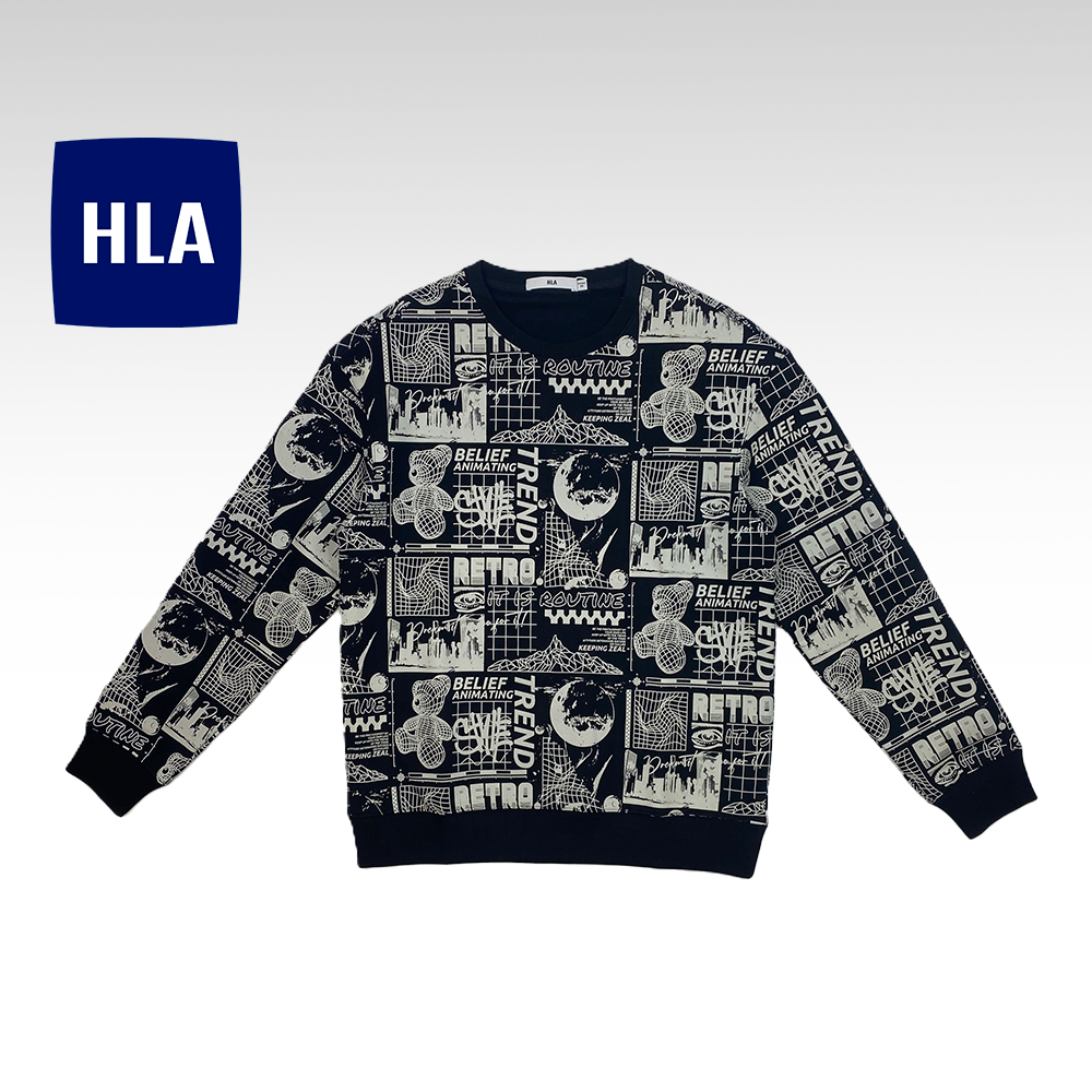 HLA Full Printing Round Neck Long Sleeve Casual Sweater Men ...
