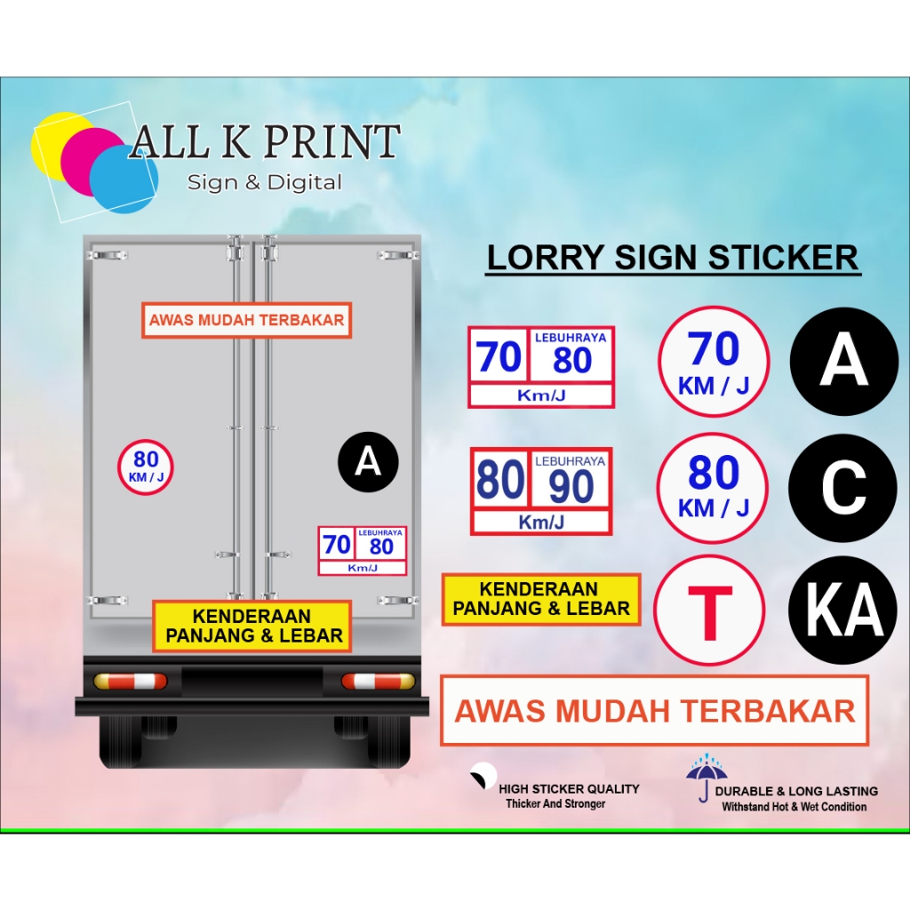 80 / 90 Km/J STICKER LEBUHRAYA SPEED LIMIT 70-80 LORRY LORI TRUCK CAR ...