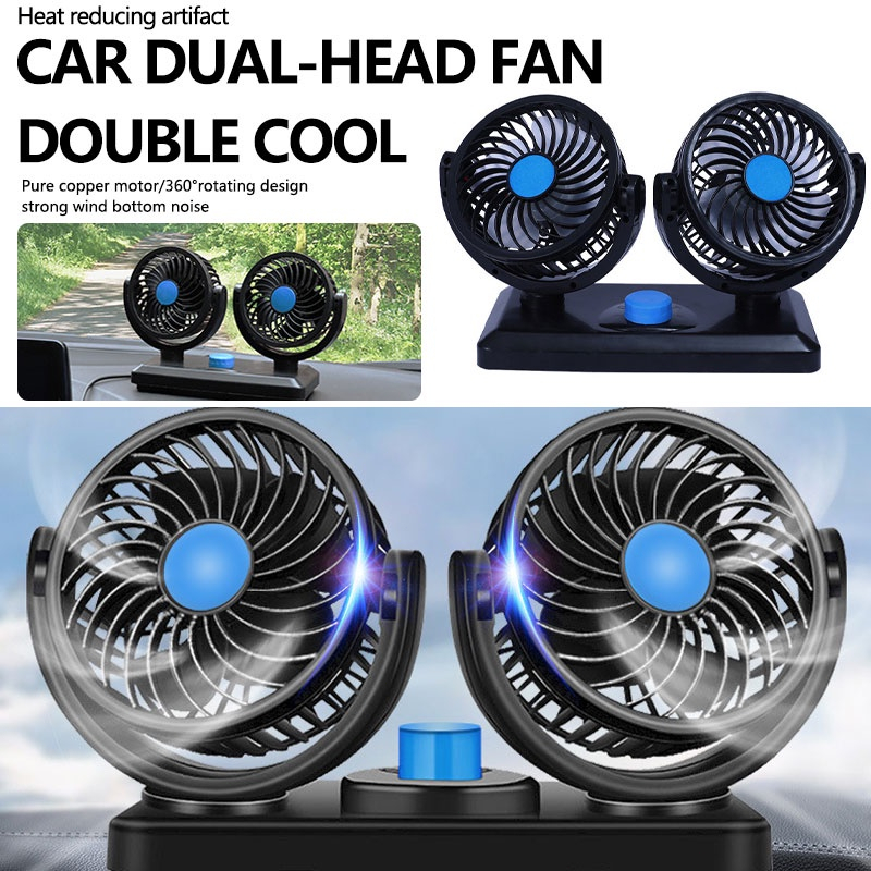 Dual Head Car Vehicle Truck Lorry Van Cooling Air Fan Portable 360 ...