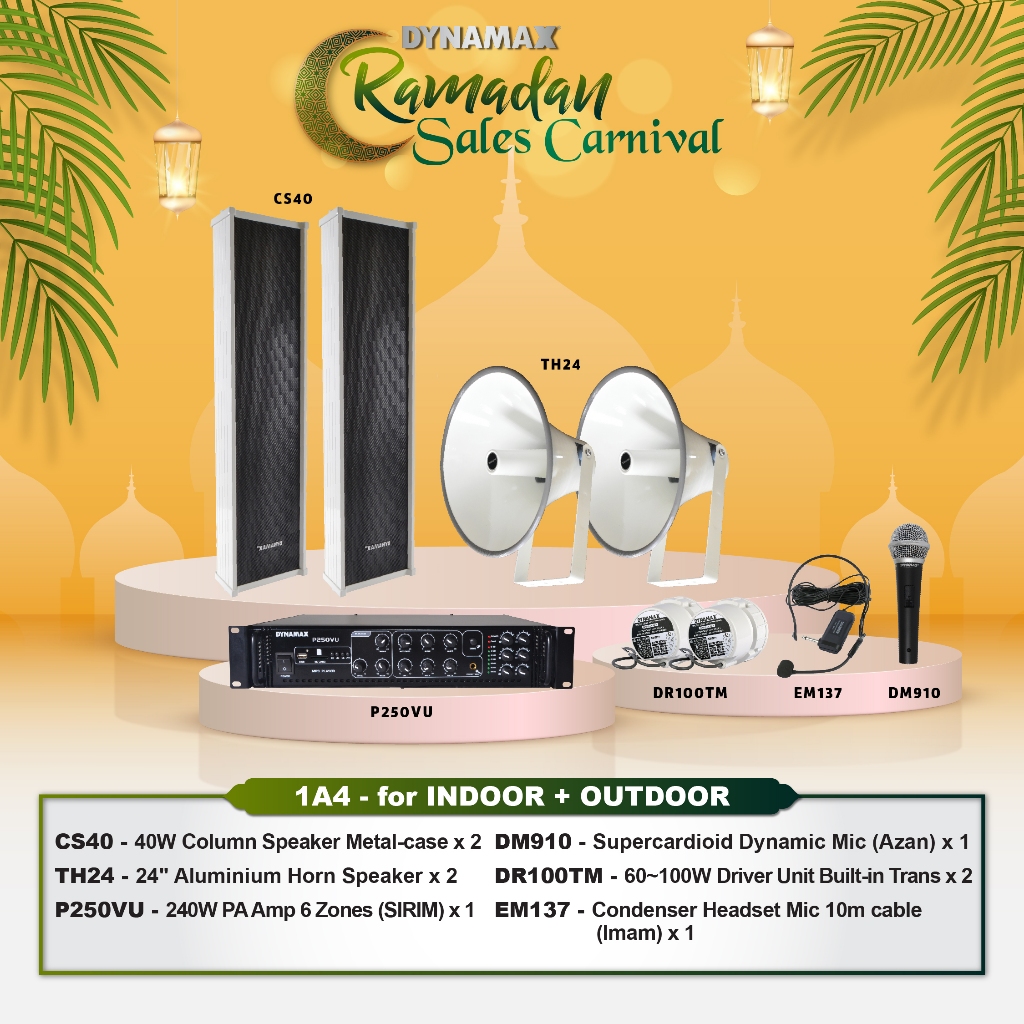PA System For Surau/ Masjid Package DYNAMAX P250VU 250W PA Amplifier ...