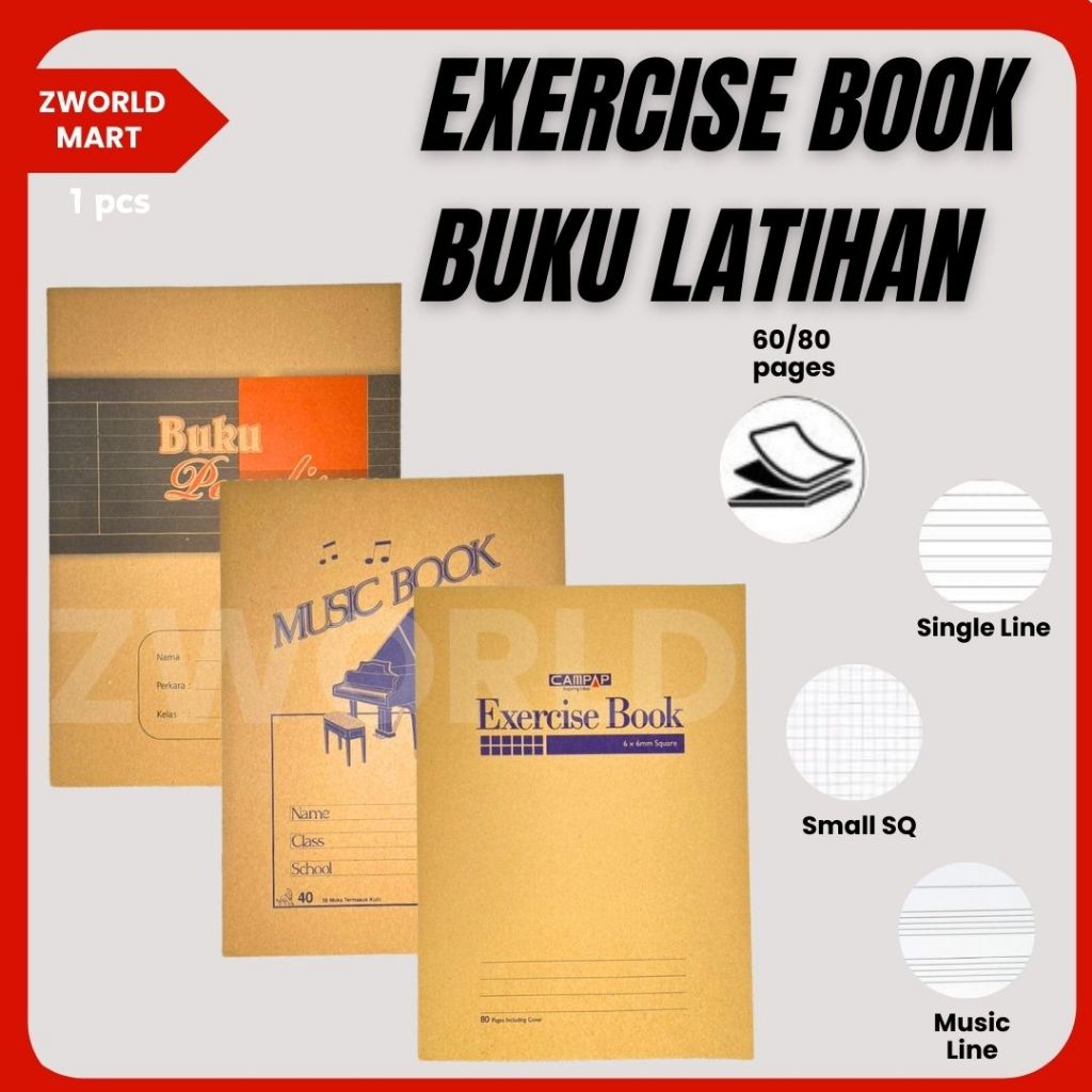 A4 Exercise book Buku Latihan Buku tulis sekolah latihan 40/80 pages ...