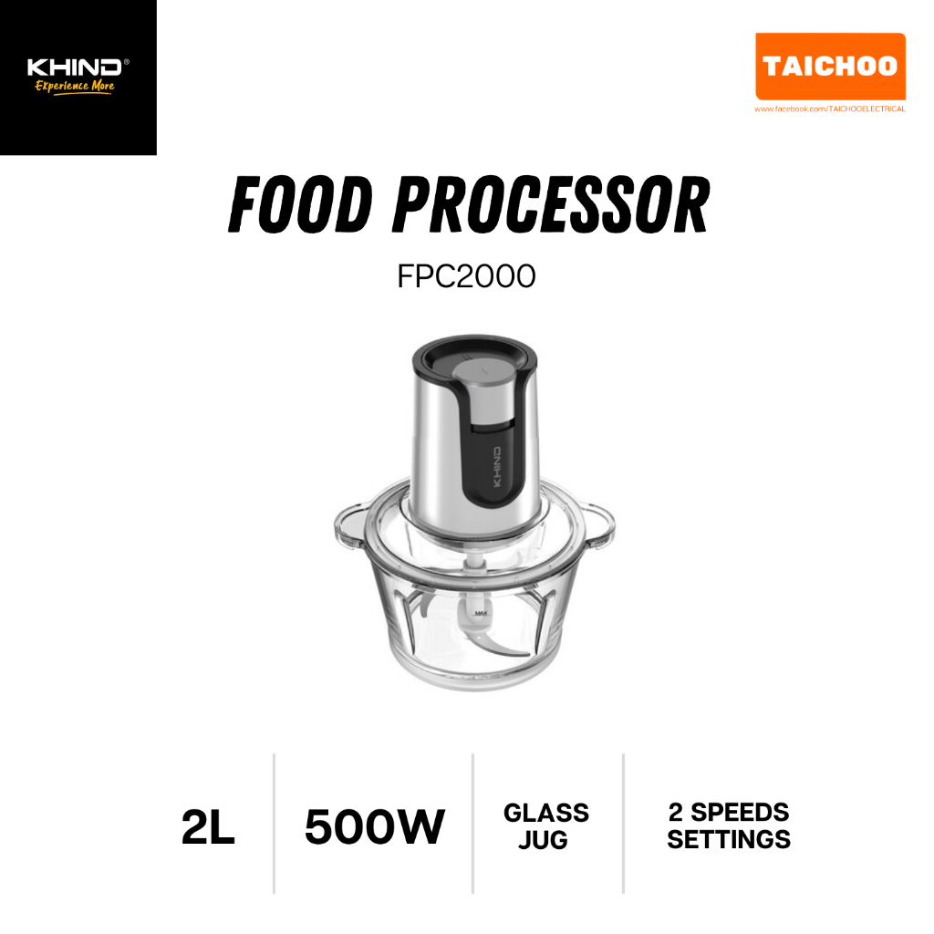 Khind Food Processor/Chopper 2L [Glass Jar] FPC2000 | Shopee Malaysia
