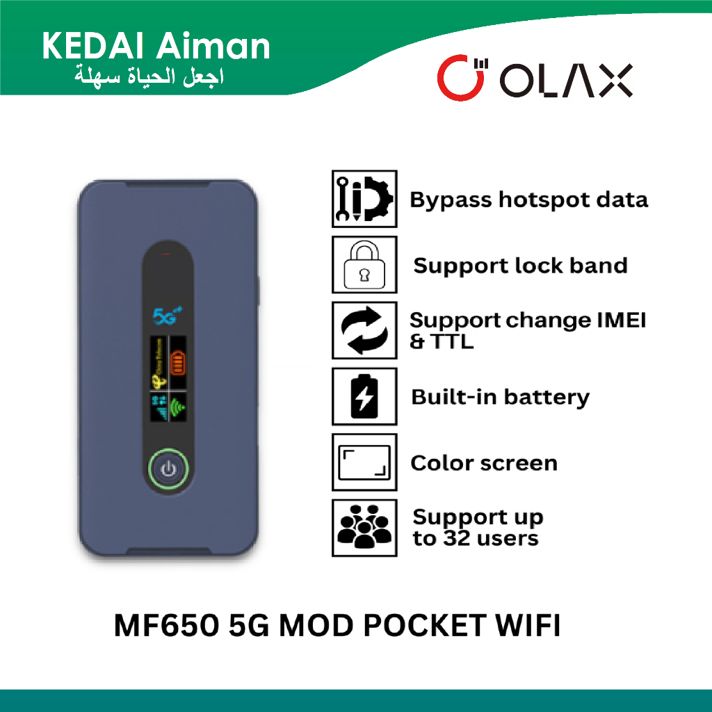 OLAX MF650 5G MOD Pocket Wifi with wifi 6 + bulit-in battery + bypass ...