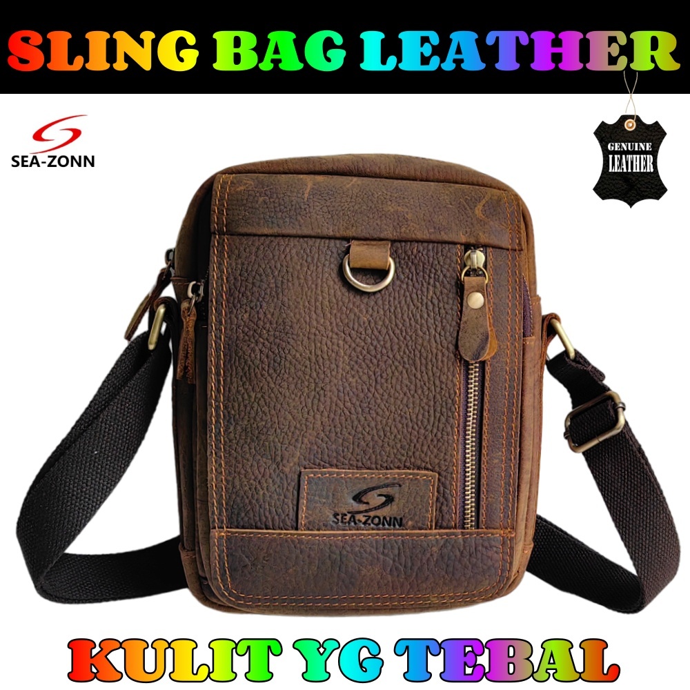 SEAZONN COW LEATHER Men Sling Bag Messenger Bag Crossbody Shoulder Beg ...