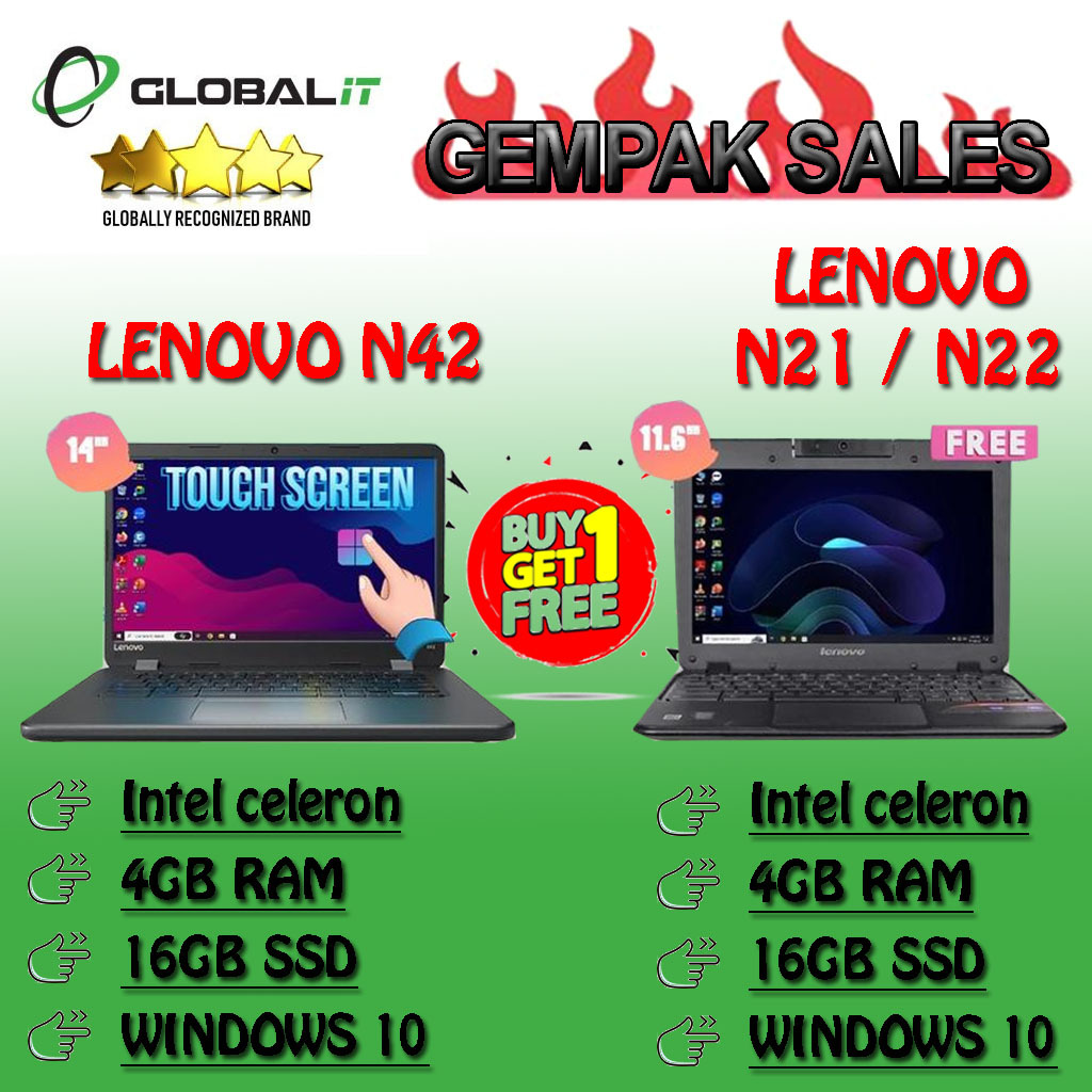 Buy 1 Get 1 Free (Touch) Lenovo N42 Windows Laptop (4GB/16GB) & (Free ...