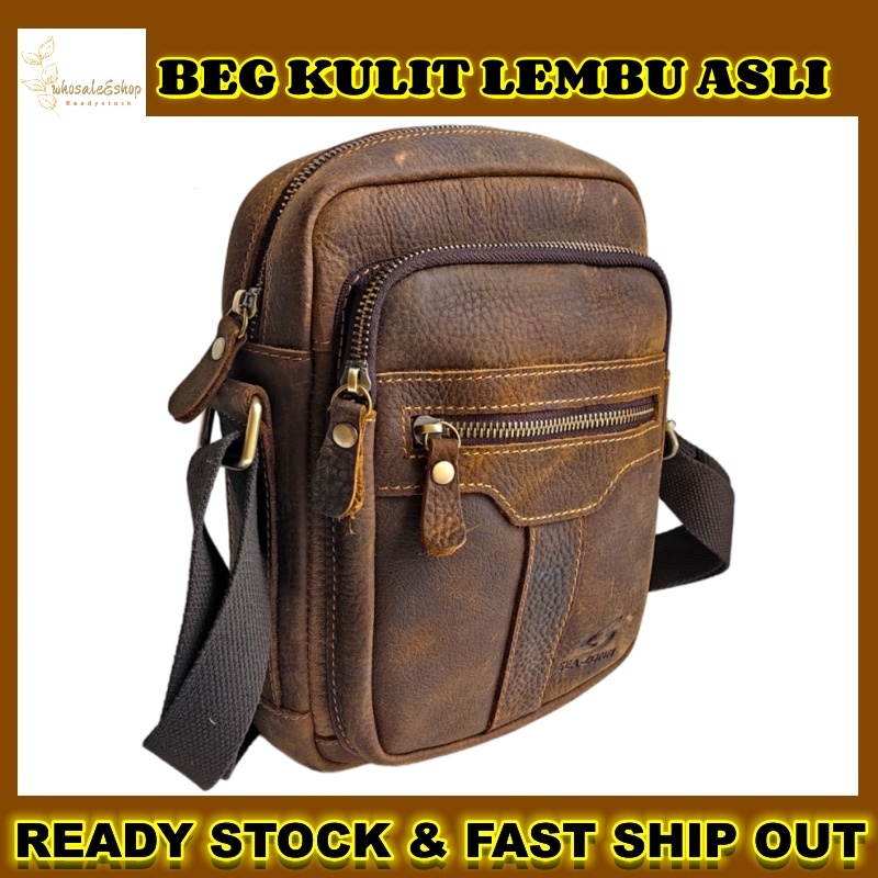 SEAZONN COW LEATHER Men Sling Bag Messenger Bag Crossbody Shoulder Beg ...