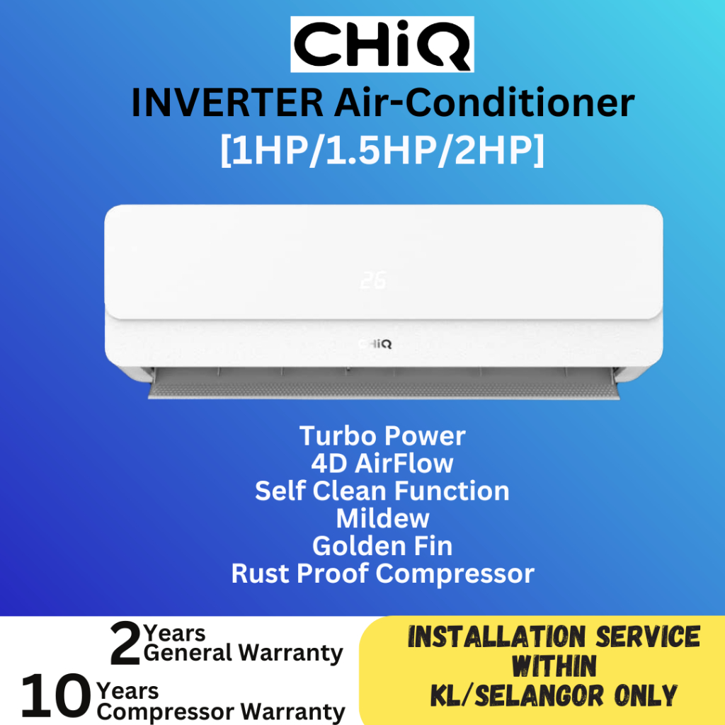 CHIQ Inverter Air Conditioner 1HP 1.5HP 2HP Penghawa Dingin | Shopee ...