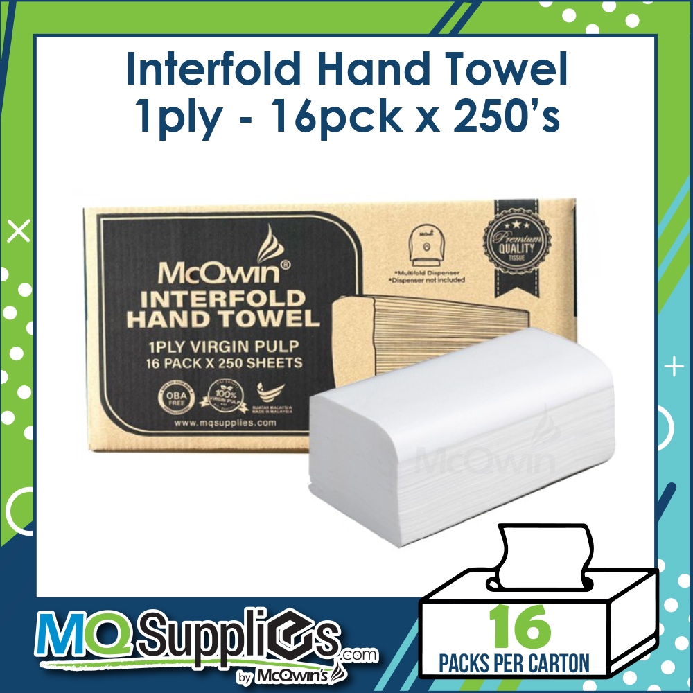 MCQWIN 1 PLY INTERFOLD HAND TOWEL MULTIFOLD TISSUE (250SHEETS X 16PACK ...