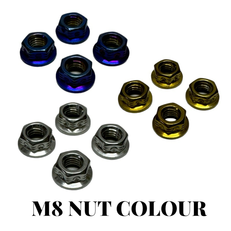 M8/NH8 SCREW NUT WARNA GOLD TITANIUM CHROME (1 PCS) | Shopee Malaysia