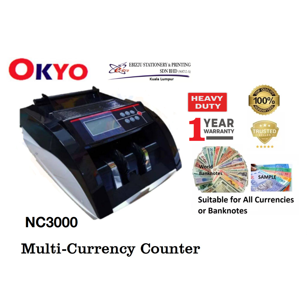 OKYO Note Counting Machine NC3000 Multi-Currency Counter Back Loading ...