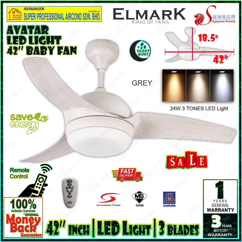 Elmark Ceiling Fan Avatar 42 inch Baby Fan with LED Light (3 blades ...