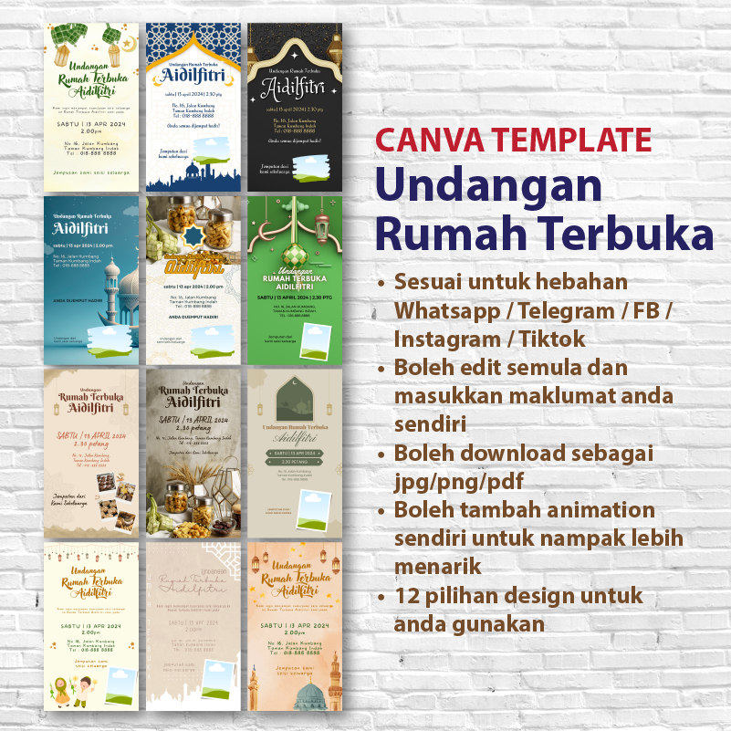 12 Kad Jemputan Undangan Rumah Terbuka Aidilfitri Canva Template ...