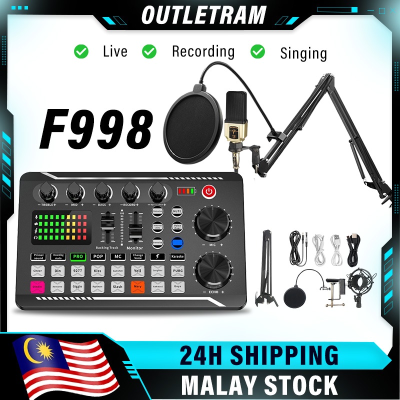 [24 Ship]F998 F999 Sound Card With Microphone Audio Mixer Sound Card Console For Live Singing ...