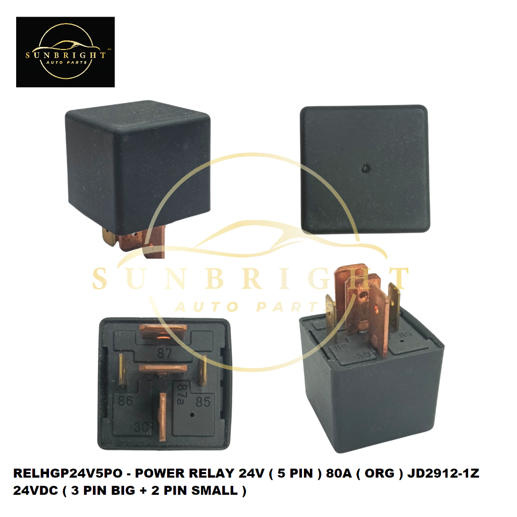 POWER RELAY 24V ( 5 PIN ) 80A ( ORG ) JD2912-1Z 24VDC ( 3 PIN BIG + 2 ...