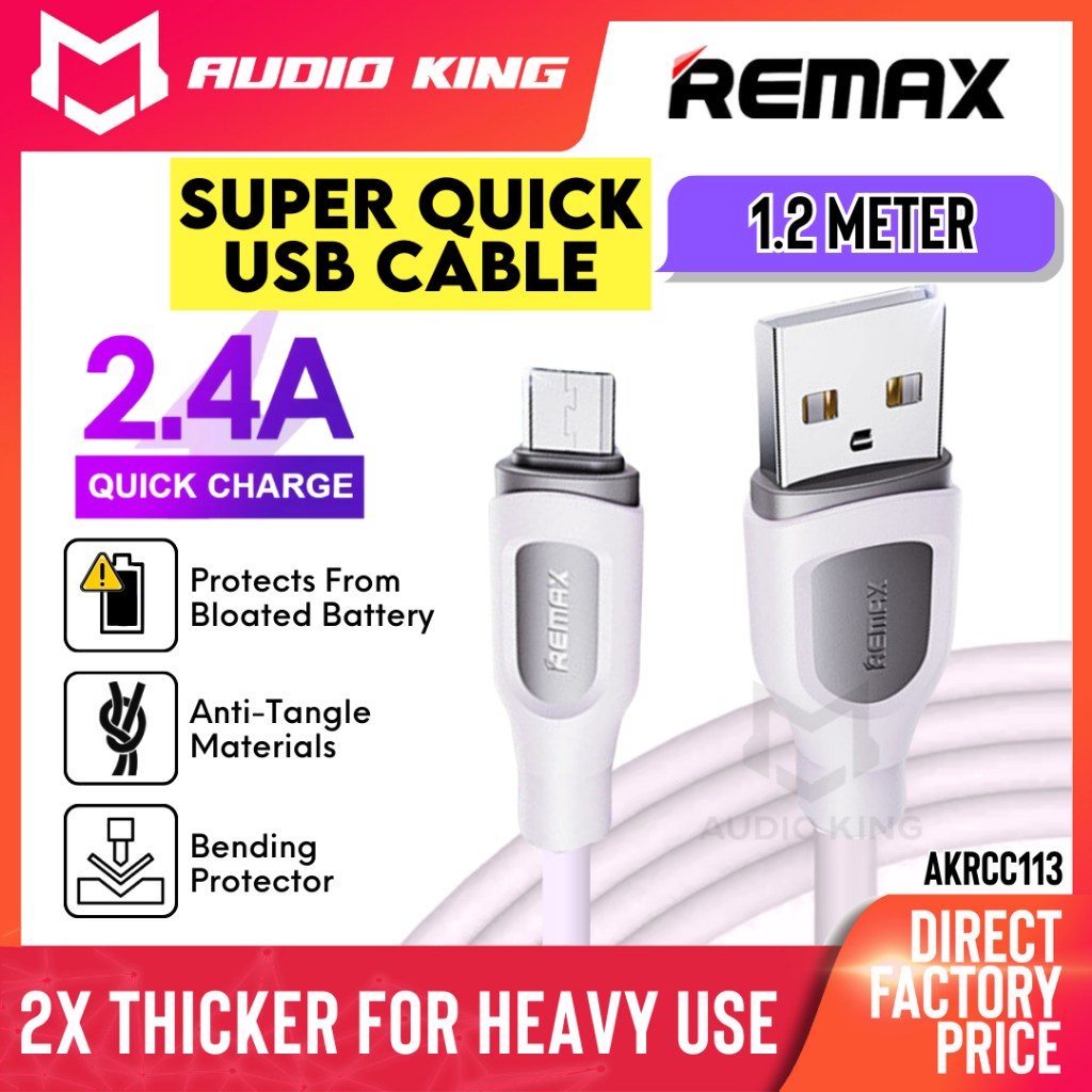 REMAX Quick Charge 2.4A Type A To Type C Micro USB Data Cable Mikro PD ...