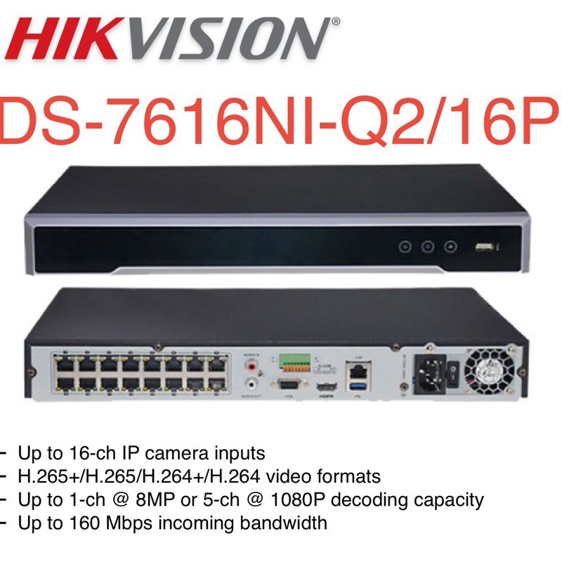 HIKVISION DS-7616NI-Q2/16P 2mp 16 Channel IP CCTV Network 16 PoE Port Network Video Recorder Set ...