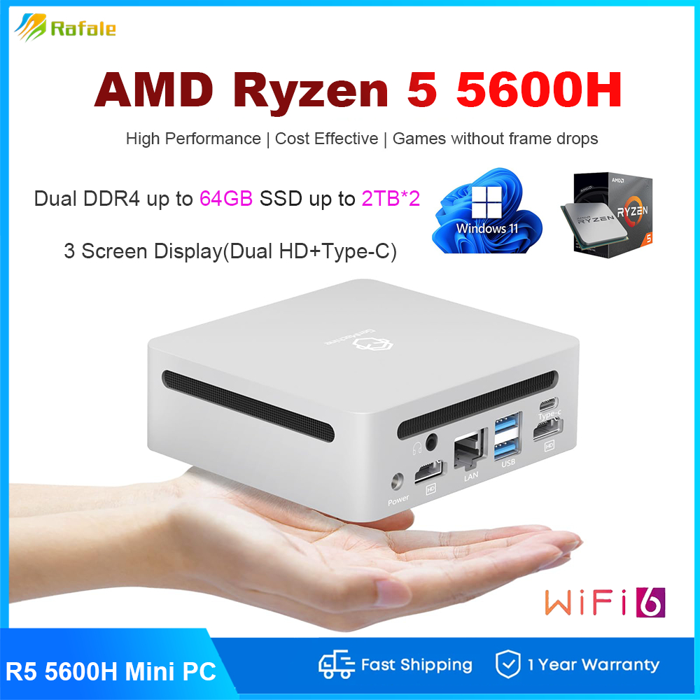 New Mini PC AMD Ryzen 5 5600H DDR4 32GB 64GB RAM 2TB NVME Windows 10/11 ...