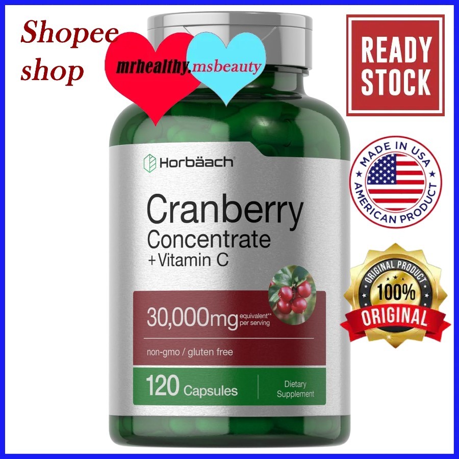 Horbaach Cranberry Concentrate Extract Pills + Vitamin C 120 Capsules ...