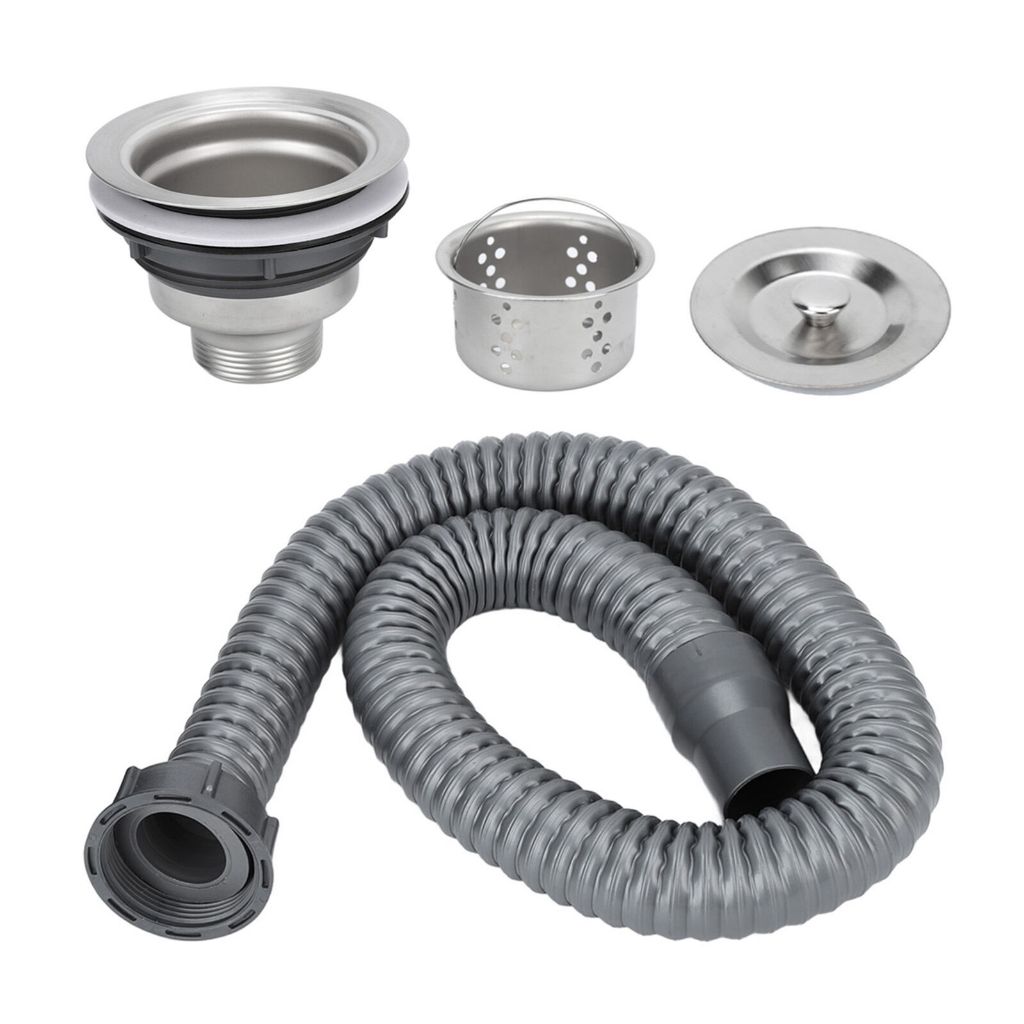 【FULL SET】 1/2“ Stainless Steel Kitchen Wash Basin Drain Pipe Sink ...