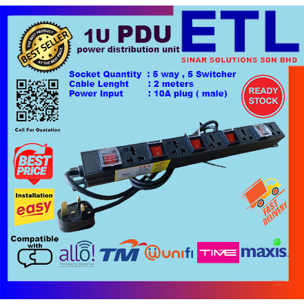 1U 19" , PDU 5way , 5 switcher , 2 meter | Shopee Malaysia