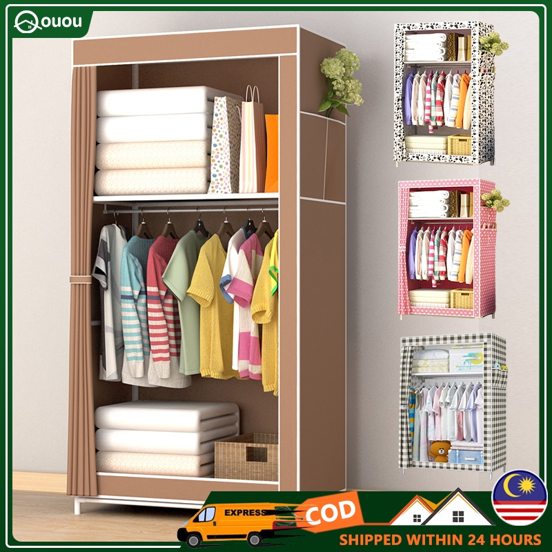 Wardrobe Dust Cover Curtain Clothes Rack Rak Bilik Baju Zipped Self ...