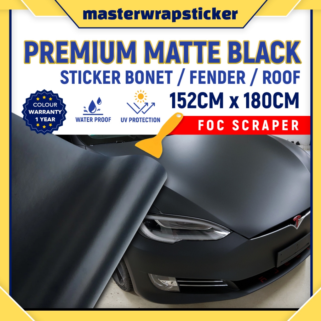 PREMIUM MATTE BLACK STICKER(152CM-180CM)stiker kereta BONET/ROOF/FENDER ...
