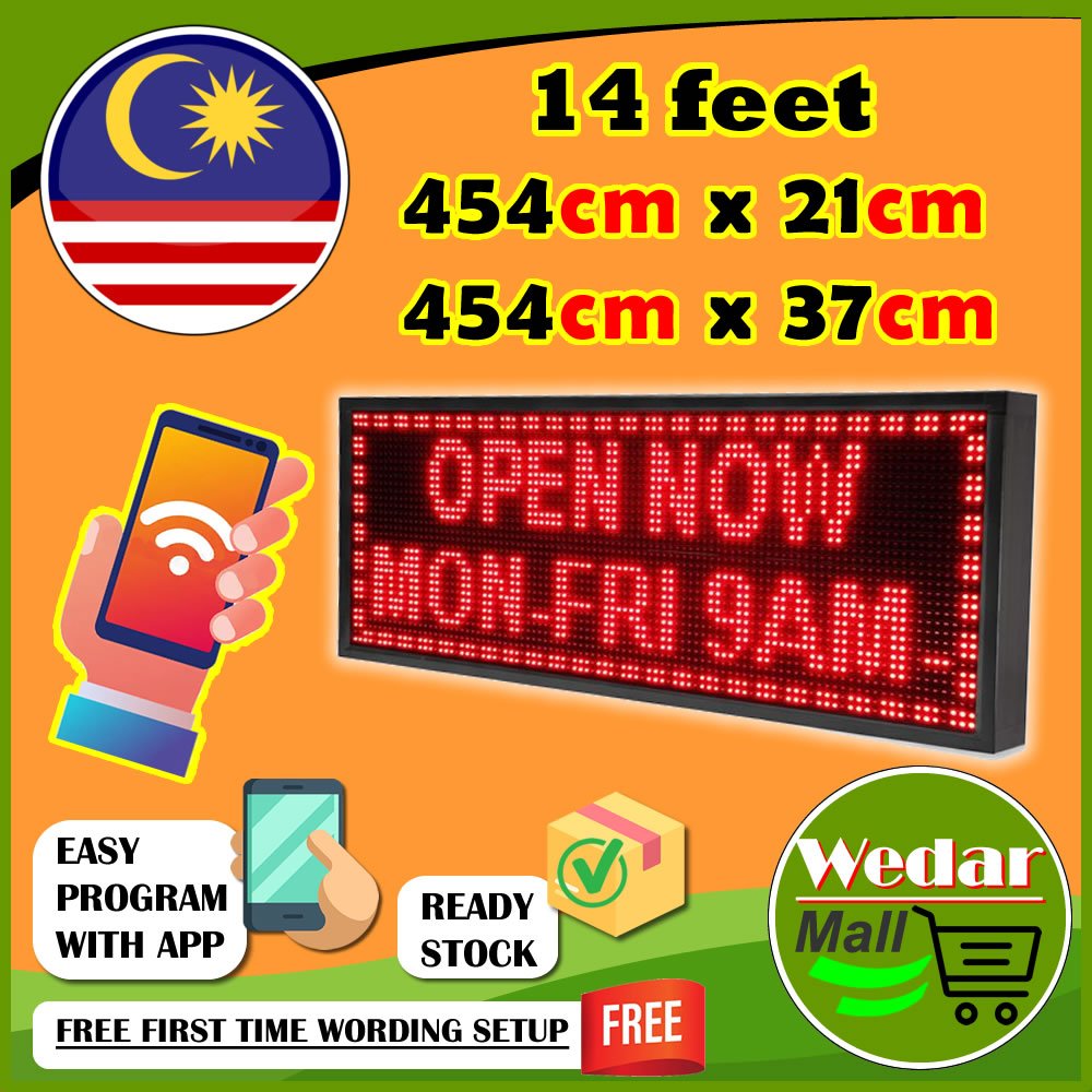 LED Display Signboard (14 Feet) SMD Single Color Scrolling Wifi LED Sign Board App Programmable ...