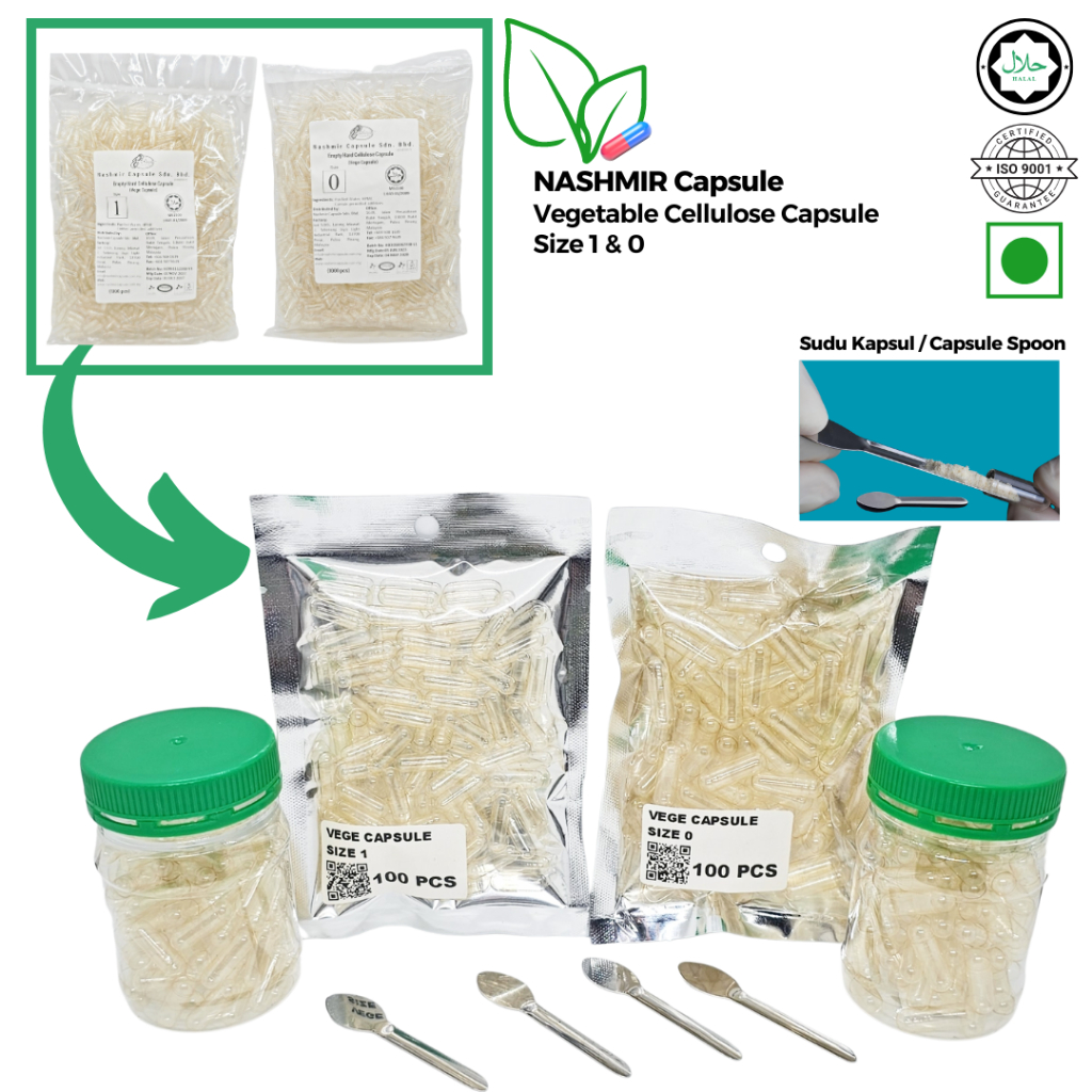 NASHMIR 100 pcs Empty Capsule Vege Size 1 & 0 / Kapsul Kosong Halal ...