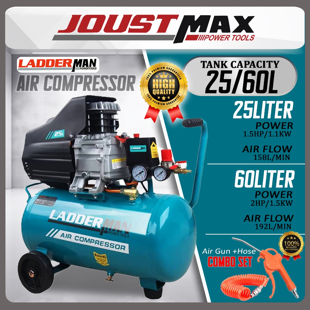 Ladderman 25L / 60L Air Compressor 2Hp 1.5Kw 8Bar 2850rpm 192lpm | Shopee Malaysia
