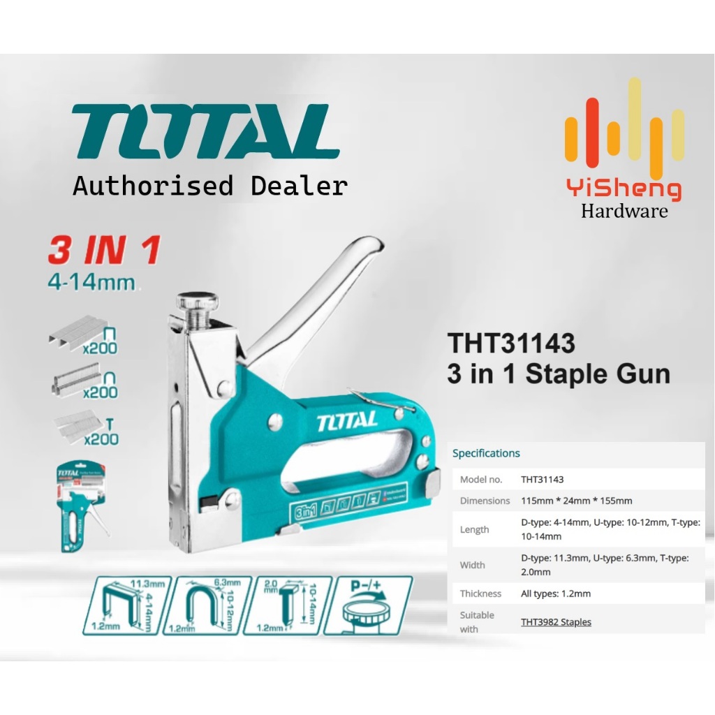 TOTAL THT31143 (3 In 1) Staple Gun Adjustable Driving Force | Shopee ...