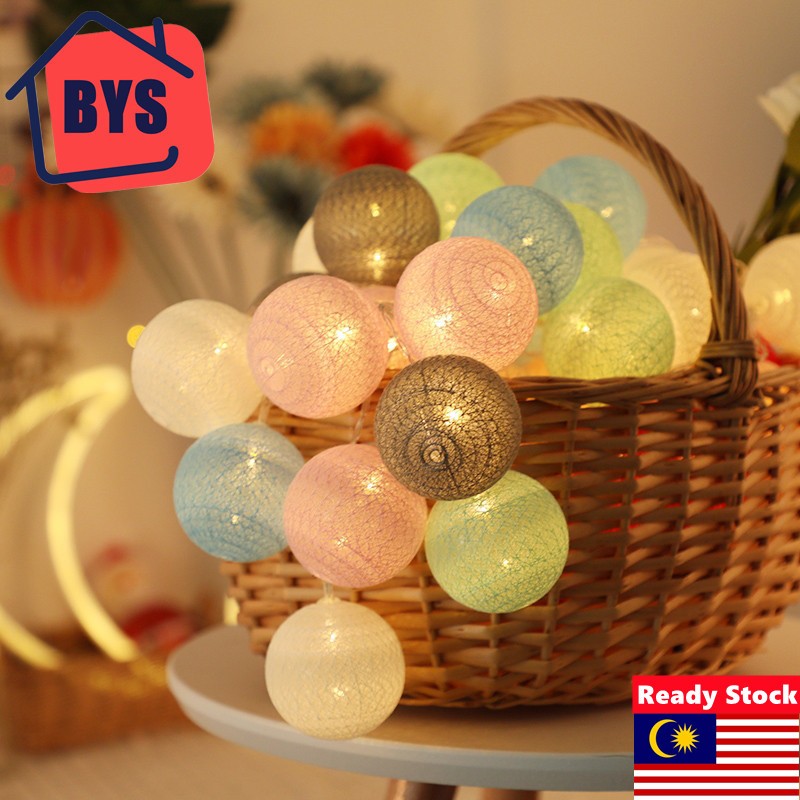 [Ready Stock] BYS 10 / 20 LED Cotton Ball String Light Bedroom Wedding ...
